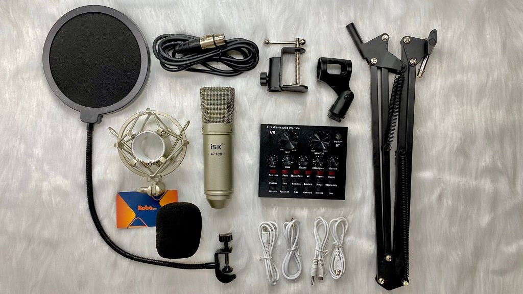Trọn bộ micro thu âm chuyên nghiệp ISK AT100 và soundcard V8 cực chất