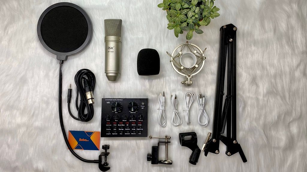 Trọn bộ micro thu âm chuyên nghiệp ISK AT100 và soundcard V8 cực chất