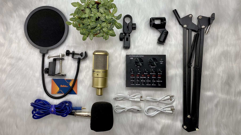 Trọn bộ micro thu âm chuyên ghi âm AQTA 220 và soundcard V8 cực chất