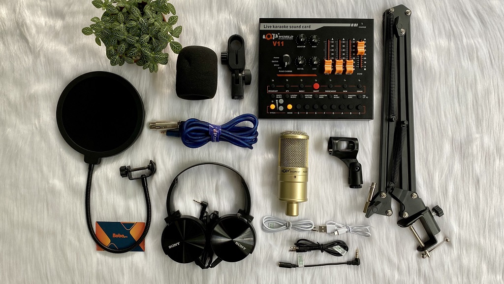 Trọn bộ micro thu âm chuyên ghi âm AQTA 220 và soundcard V11 cực chất