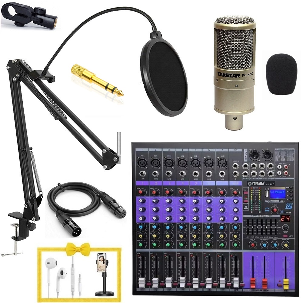 Combo livestream chuyên nghiệp tại nhà mic PCK200 kết hợp Mixer M11pro